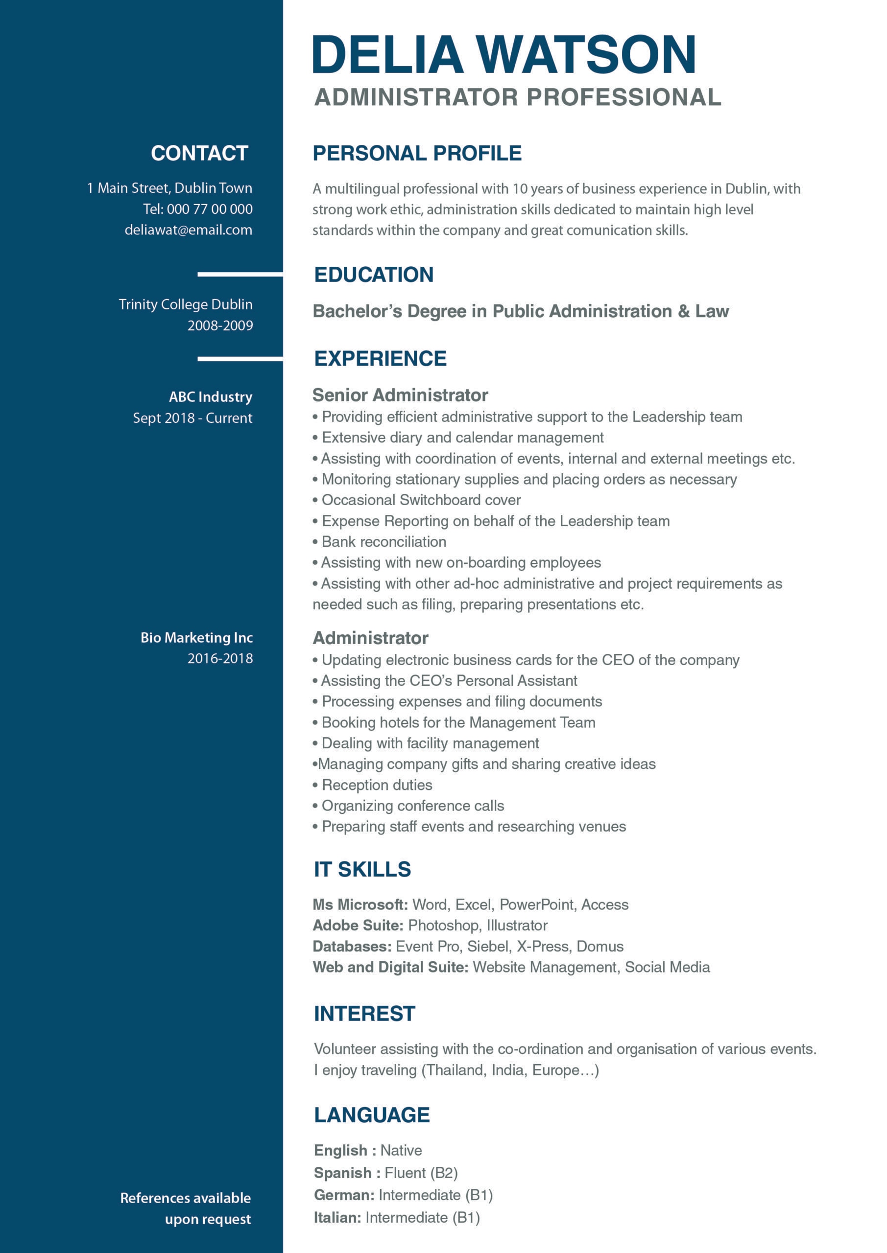 Administrator CV Advice Template - IrishJobs Career Advice