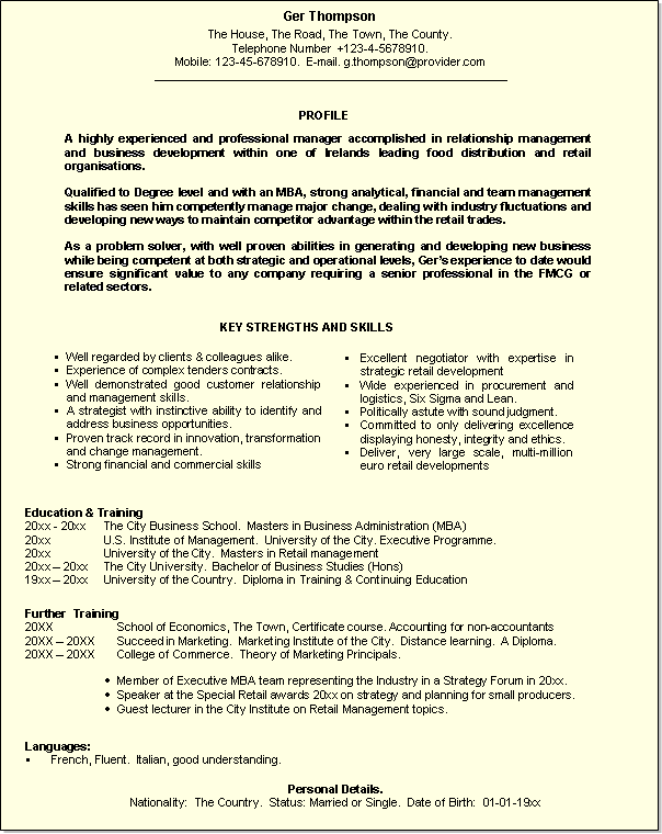 Sample Irish Cv Sample Irish Cv